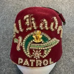 Vintage | Accessories | Vintage Shriners Red Fez Rhinestone Emblem Wool ...
